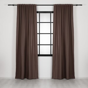 Brown Color Linen Look Curtain, Modern Plain Drapes, Panels for Home ...