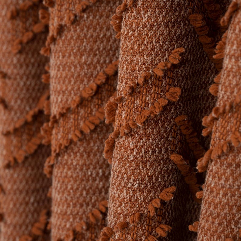 Terracotta Linen Look Curtains: Pom Pom Chevron Drapes, Custom Size - Etsy