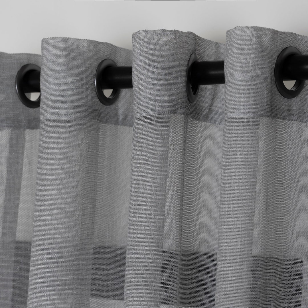 Custom Size Gray Linen Sheer Curtains: Grommet Tulle Panels - Etsy