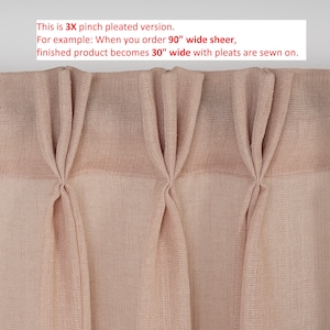 Triple French Pleated Sheer Curtain Panels, Linen Look Mink Color Semi ...