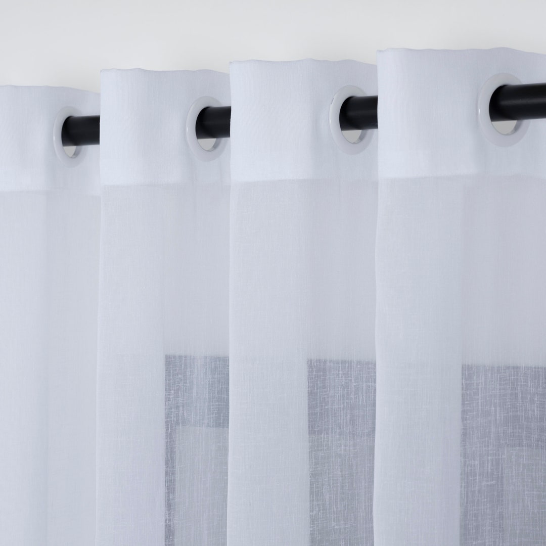 Grommet Sheer Curtains, Modern Linen Look White Color Tulle, Custom ...