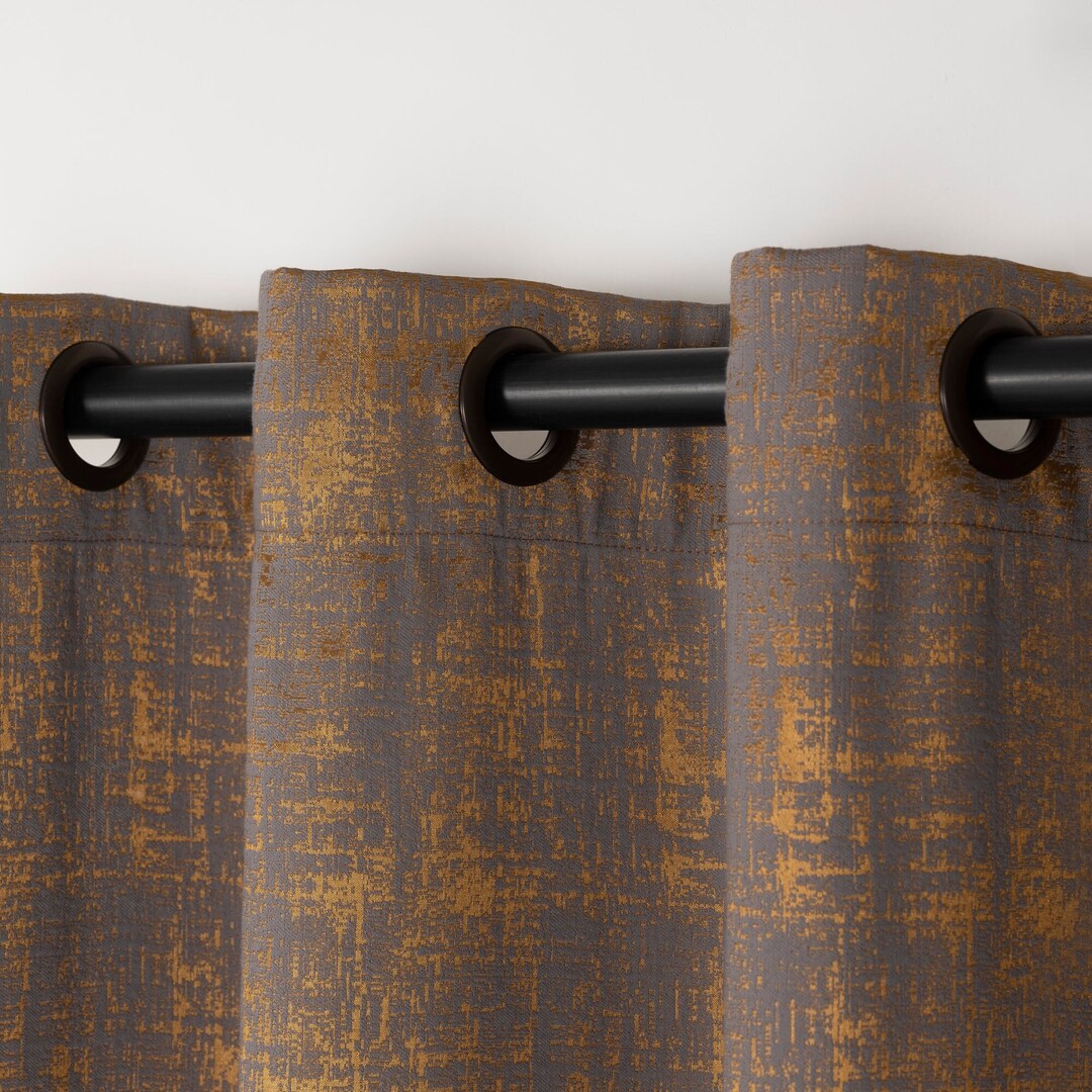 Modern Gold Color Drapery Panel, Jacquard Curtains for Living Room ...