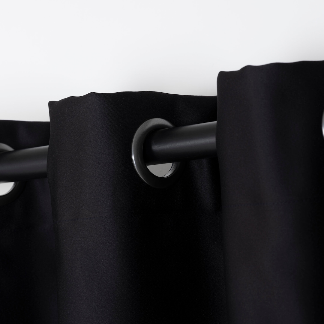 Custom Size Black Color Blackout Grommet Curtains, Plain and Smooth ...