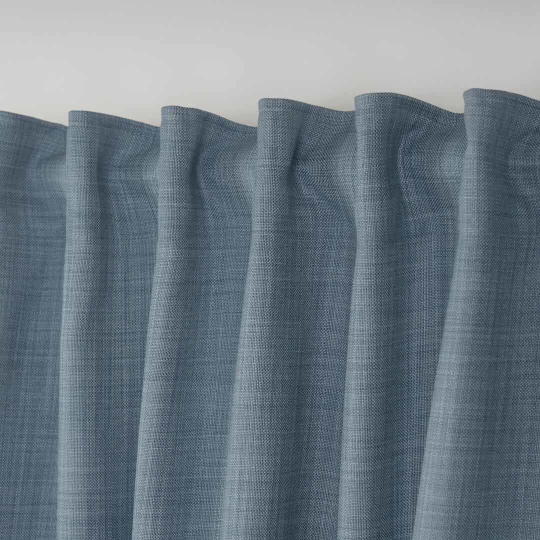 Linen Look Light Blue Dim Out Back Tab Blackout Curtains for Living ...