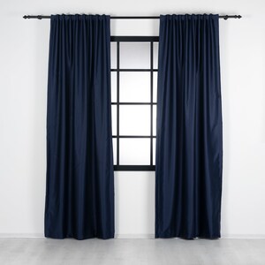 Navy Blue Blackout Curtain, Silky Fabric Bright and Solid Color Drapes, Panel Curtain for Living ...