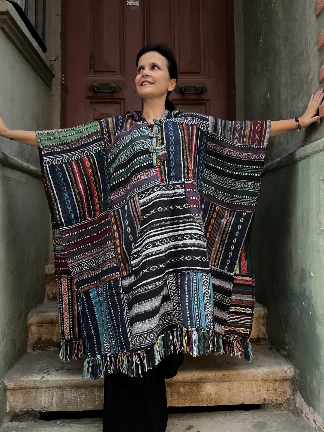 Boho Poncho, Colorful Poncho, Festival, Handmade Poncho, Hippie Poncho ...