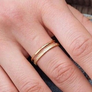 18K Gold CZ Fake Diamond Stackable Rings, Cute Thin Gold Engagement ...