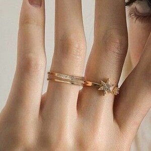 18K Gold CZ Fake Diamond Stackable Rings, Cute Thin Gold Engagement ...