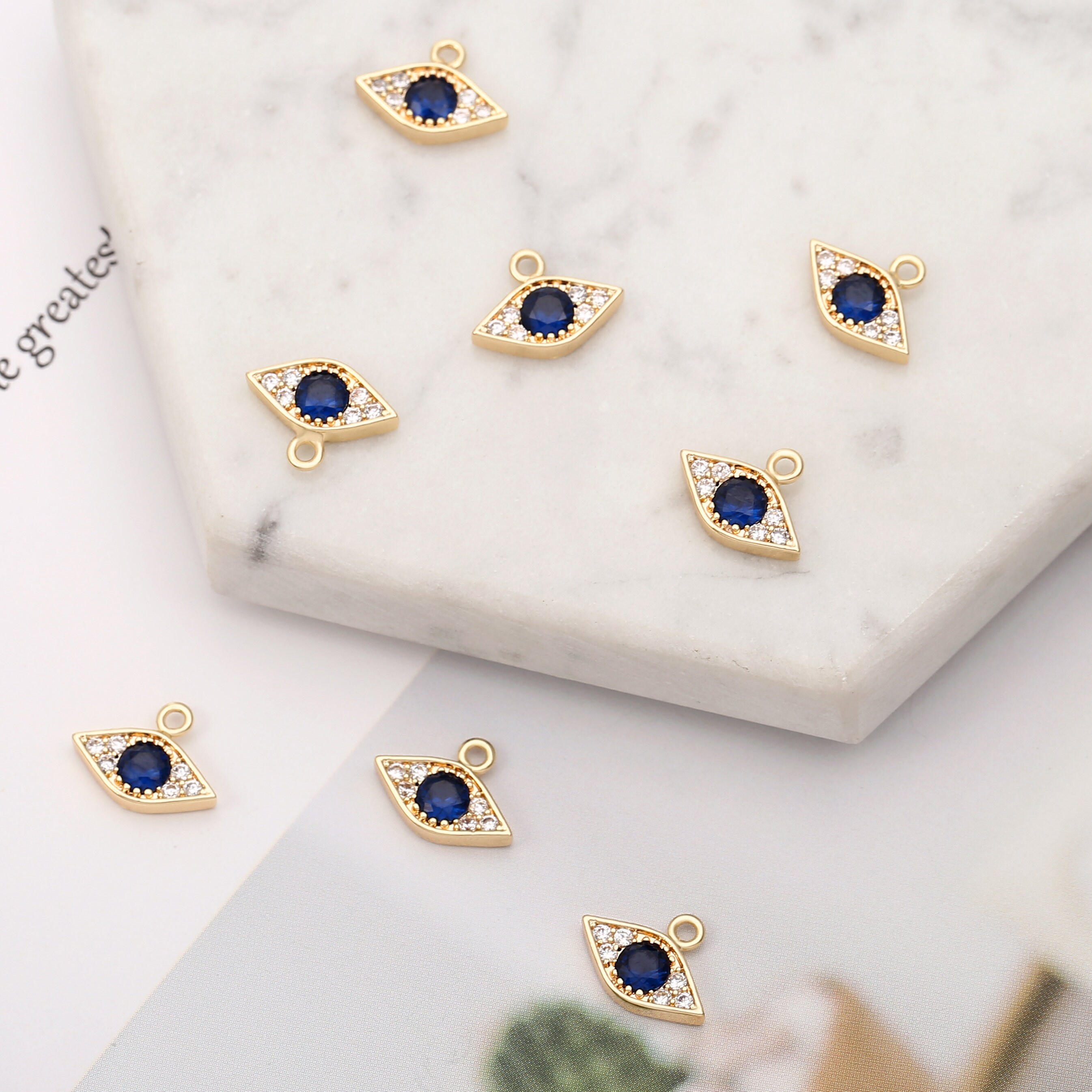 18K Gold Plated Devil's Eye Pendant Bulk 4pcs Blue CZ - Etsy UK