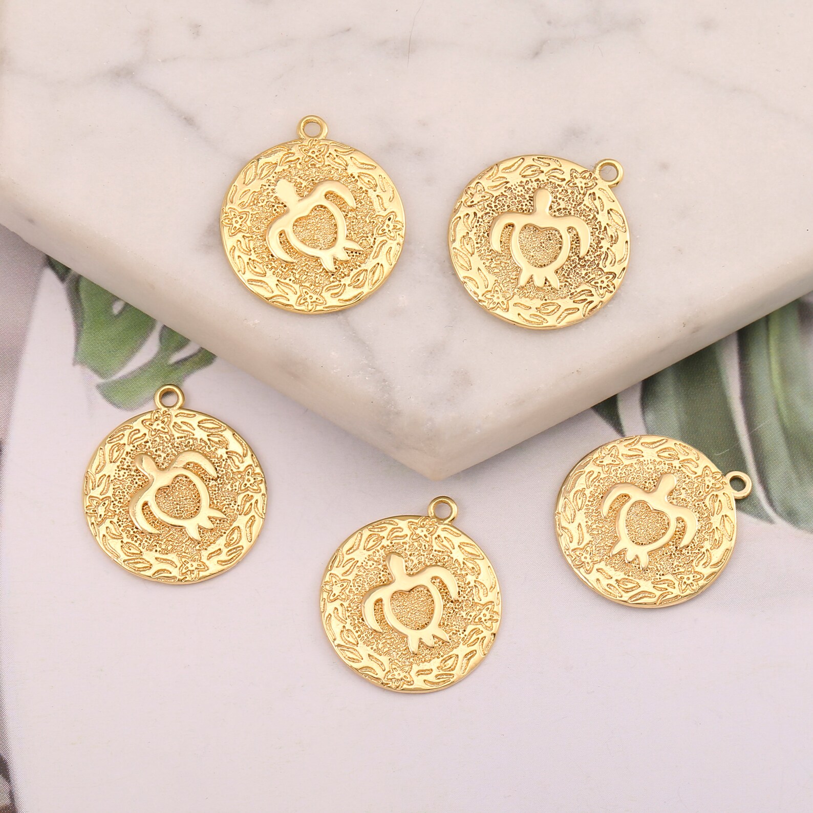 19x17mm Gold Turtle Charms18k Shiny Gold Coin Pendant5pcs - Etsy