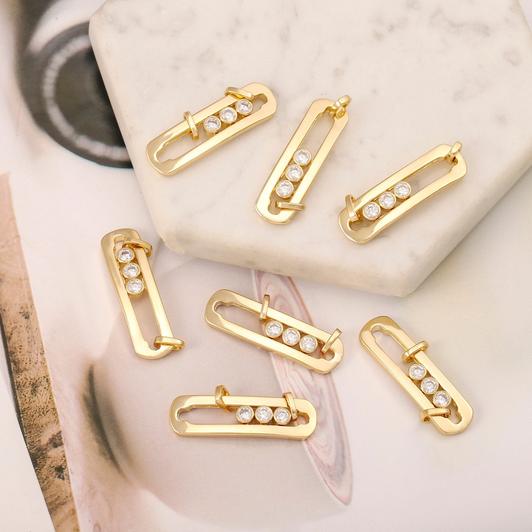 34x3mm18k Shiny Gold Bar Charm Connector,cz Micro Pave Stick Bar ...