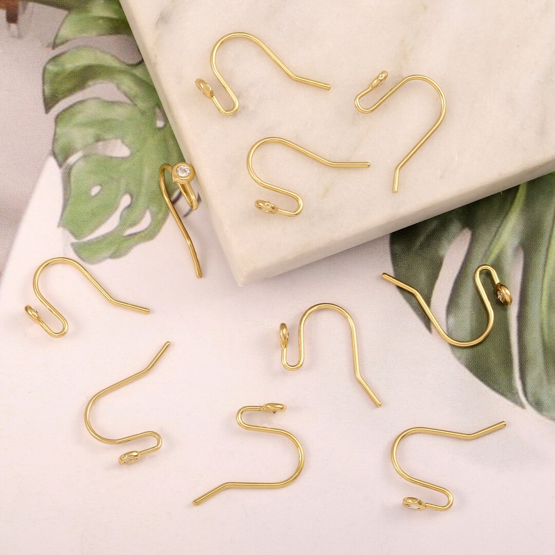15mm Gold Ear Hooks,18k Shiny Gold Ear Wires,6pcs Dianty CZ Ear Wires ...