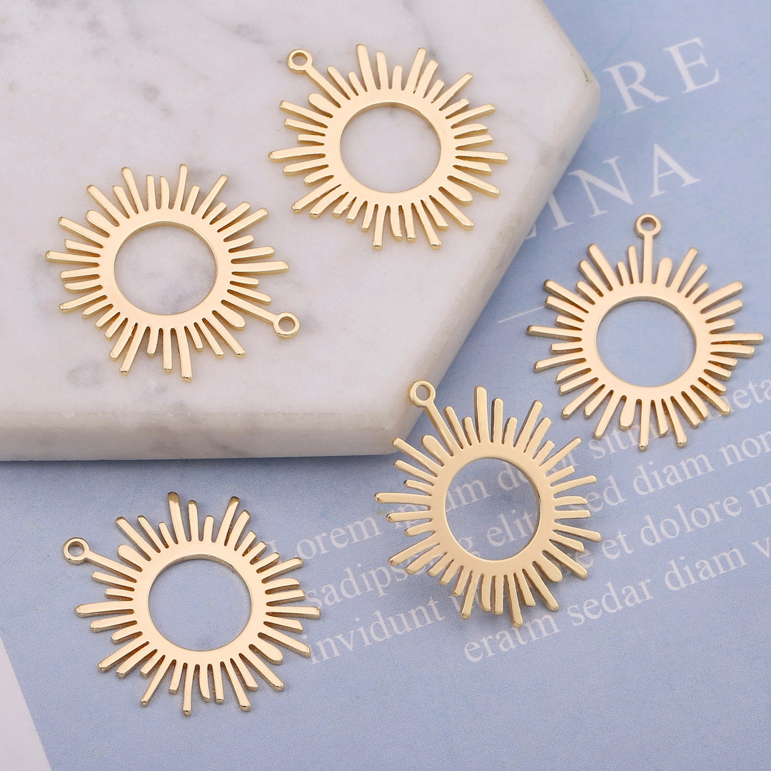 4pcs 18K Gold Plated Sun Charms,30x27mm Sunshine Charm,sunburst Pendant ...