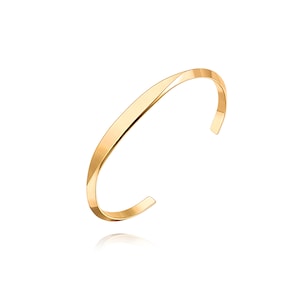 18k Gold Open Bangle Bracelet, Polished Plain Flat Cuff Bracelet ...
