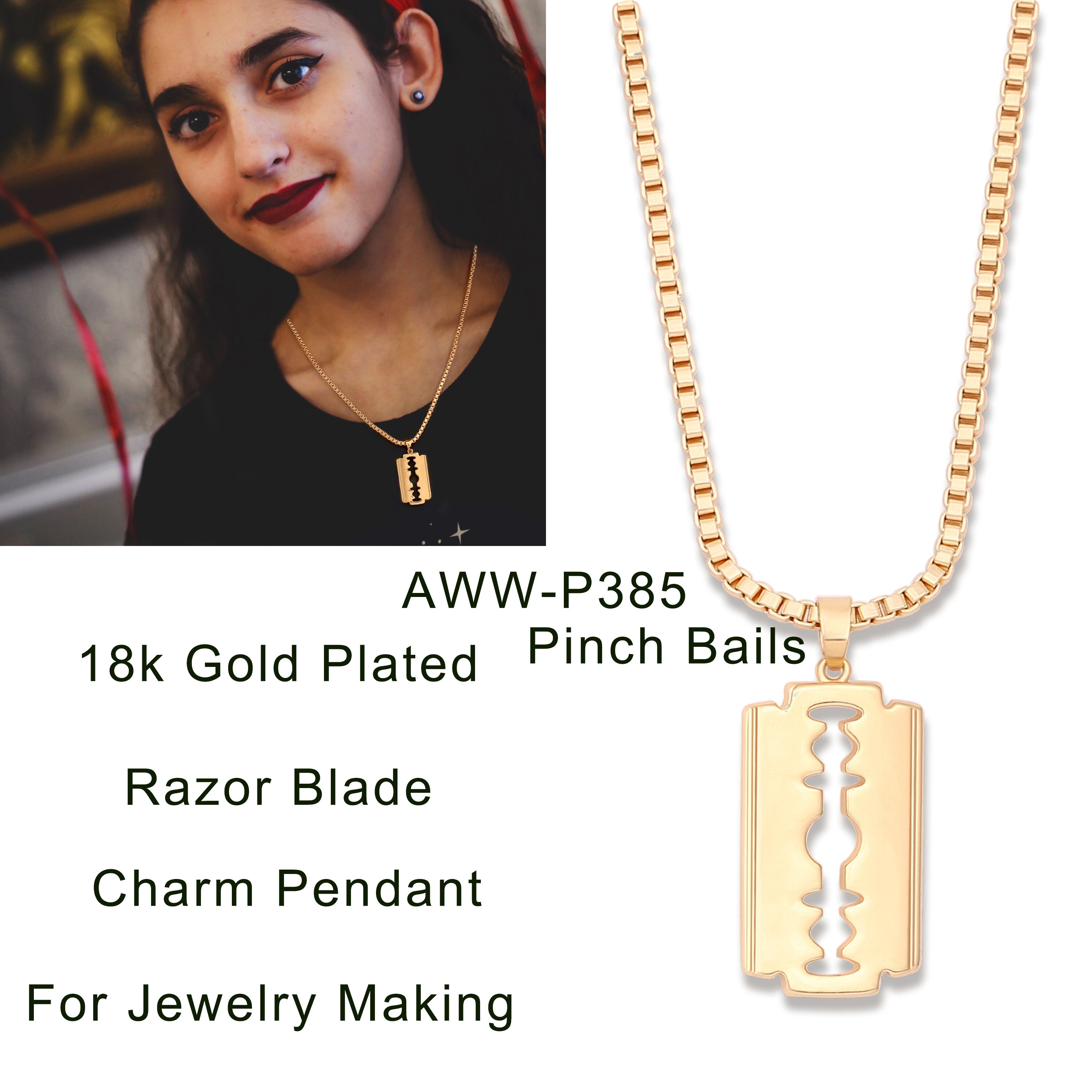 18k Gold Plated Razor Blade Charms5Pcs Gold Polished Double | Etsy