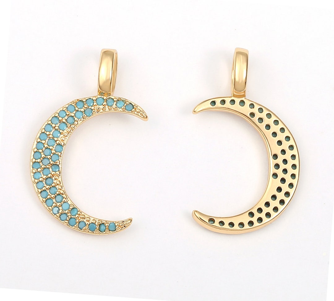 11x22mm 18k Shiny Gold Moon Charms,micro Pave Moon Charms,2pcs Crescent ...