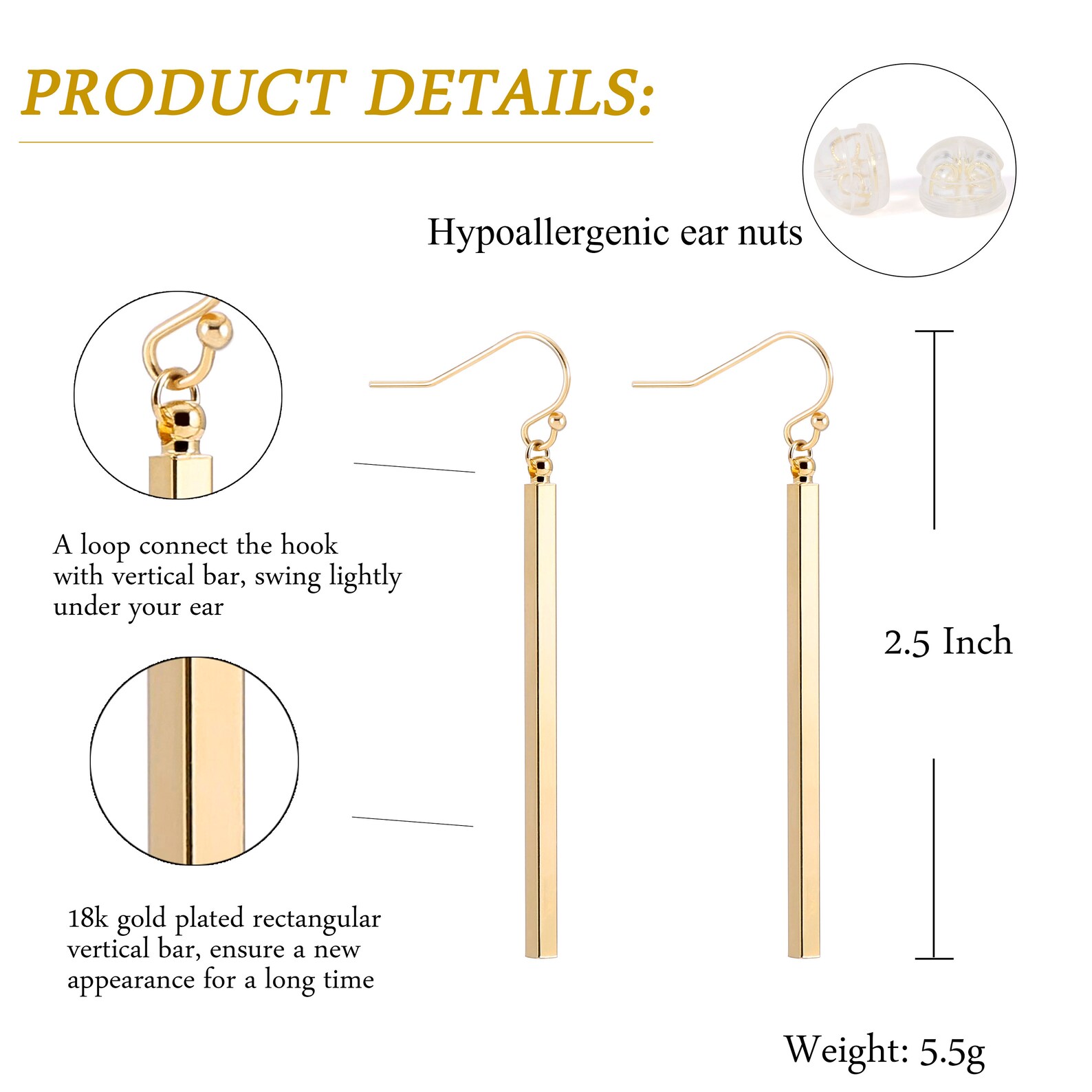 Gold Bar Earringsbar Dangle Earringsdainty Skinny Bar | Etsy