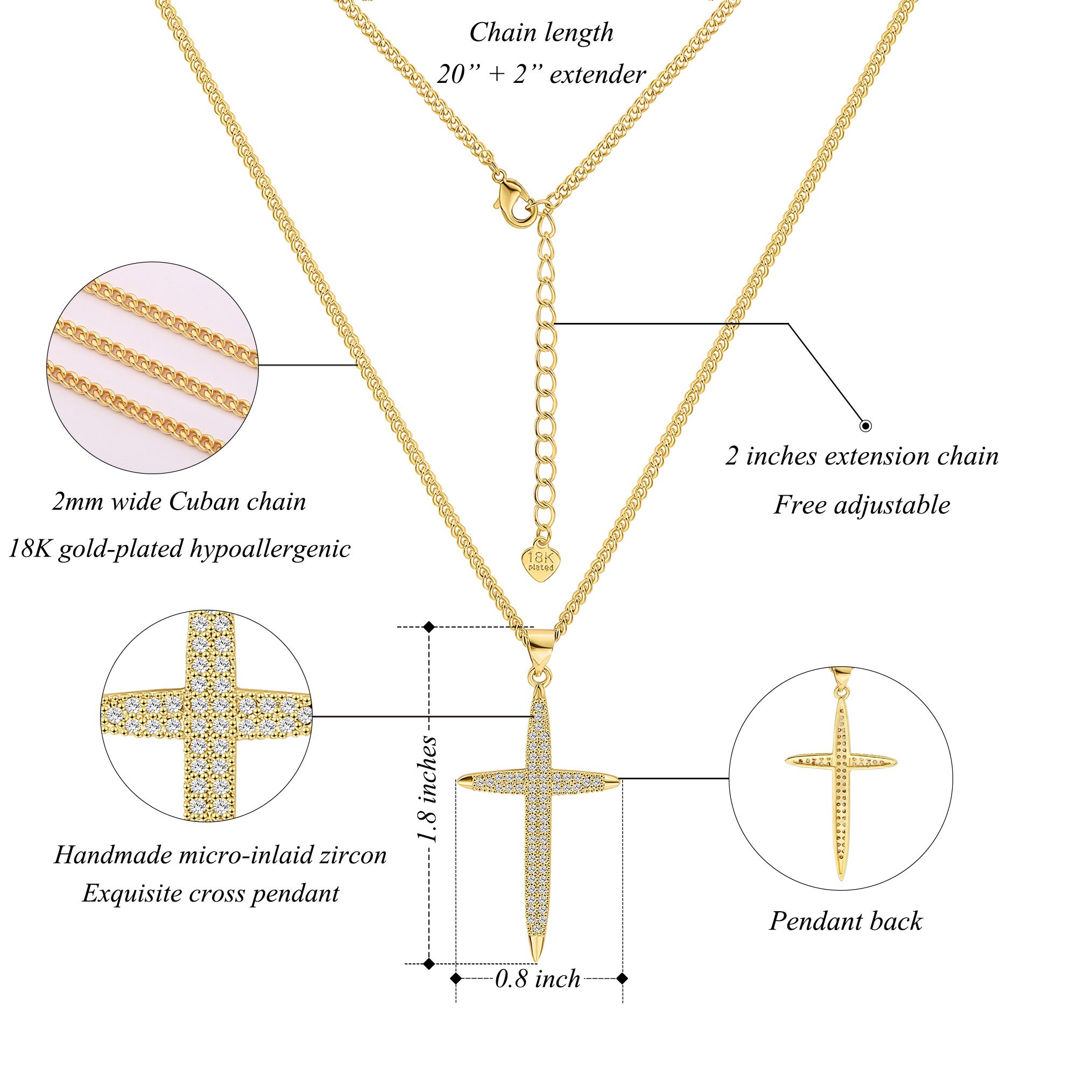 18K Shiny Gold Cross Necklace Classic Cross Pendant Necklace - Etsy