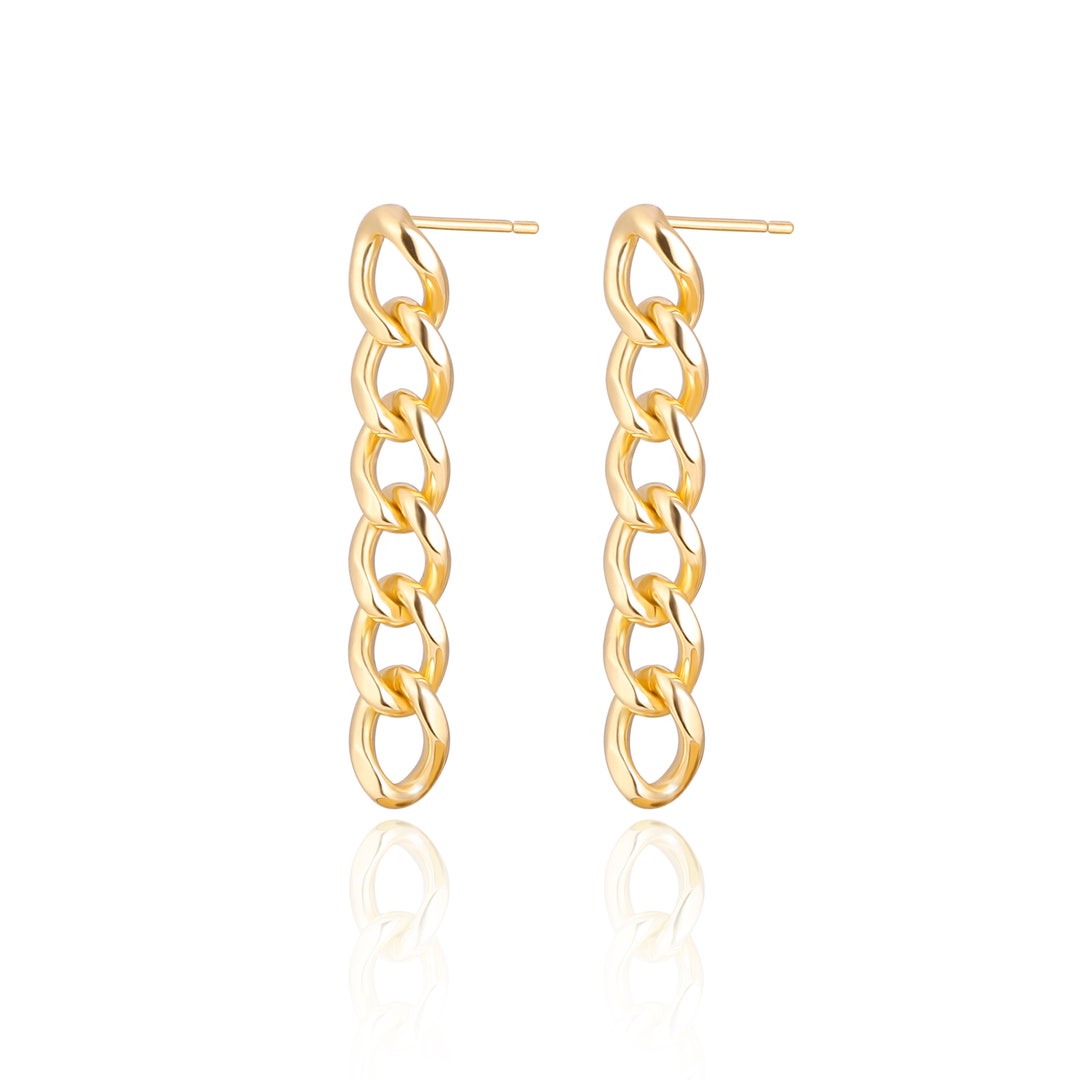 Gold Link Chain Earrings, 18k Gold Plated Chain Dangle Earring, Golden ...