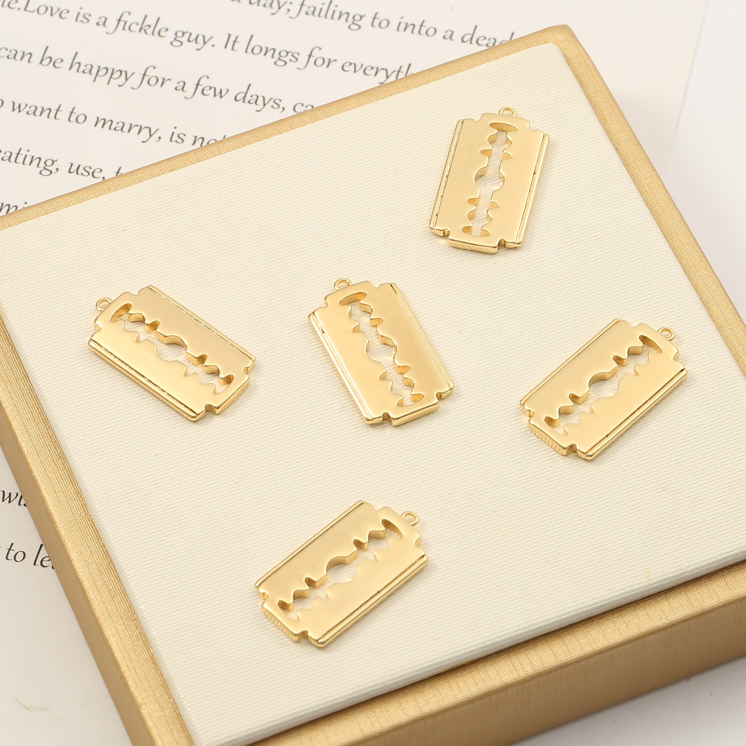 18k Gold Plated Razor Blade Charms5pcs Gold Polished Double - Etsy