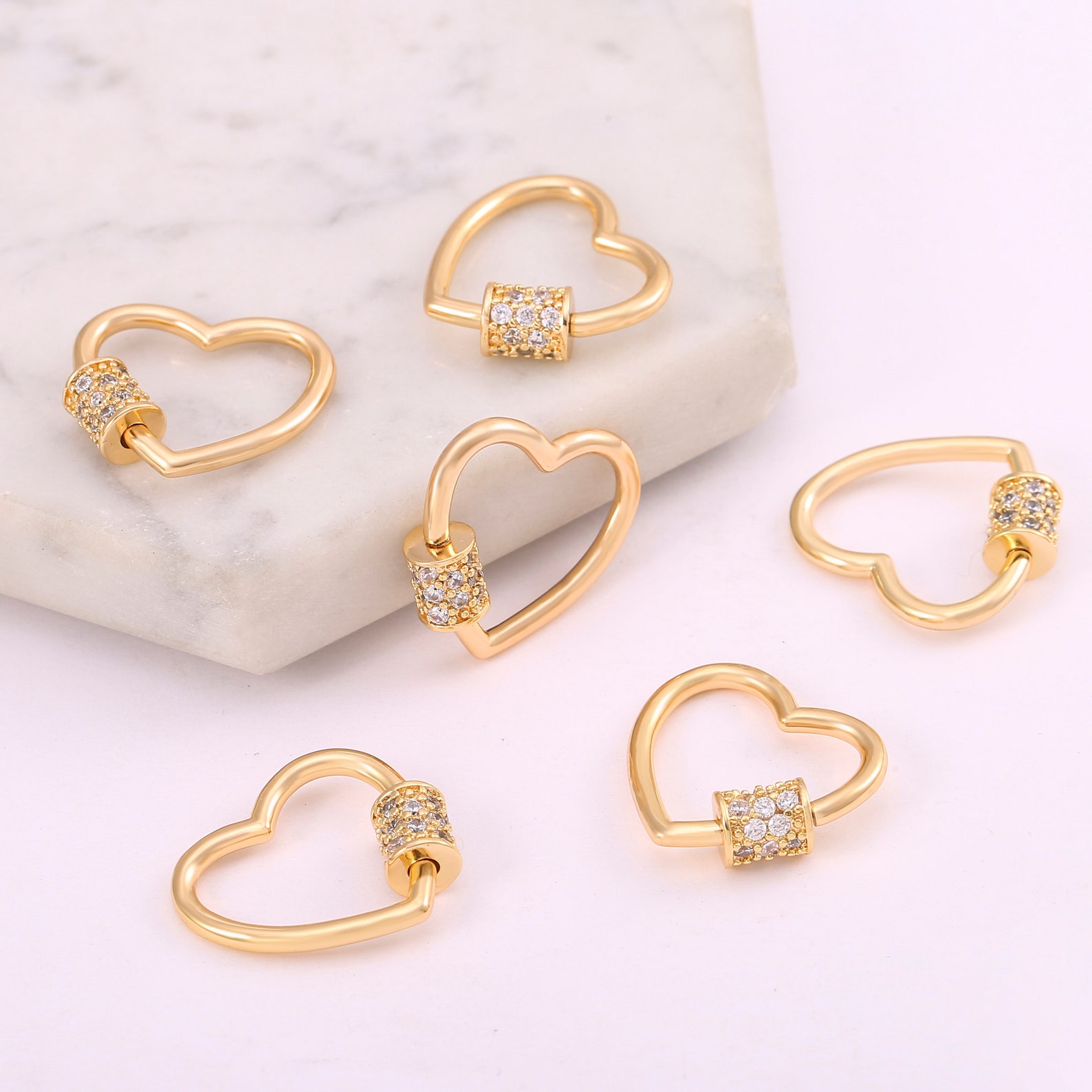 2pcs 18k Shiny Gold Heart Screw Claspcz Micro Pave Screw - Etsy