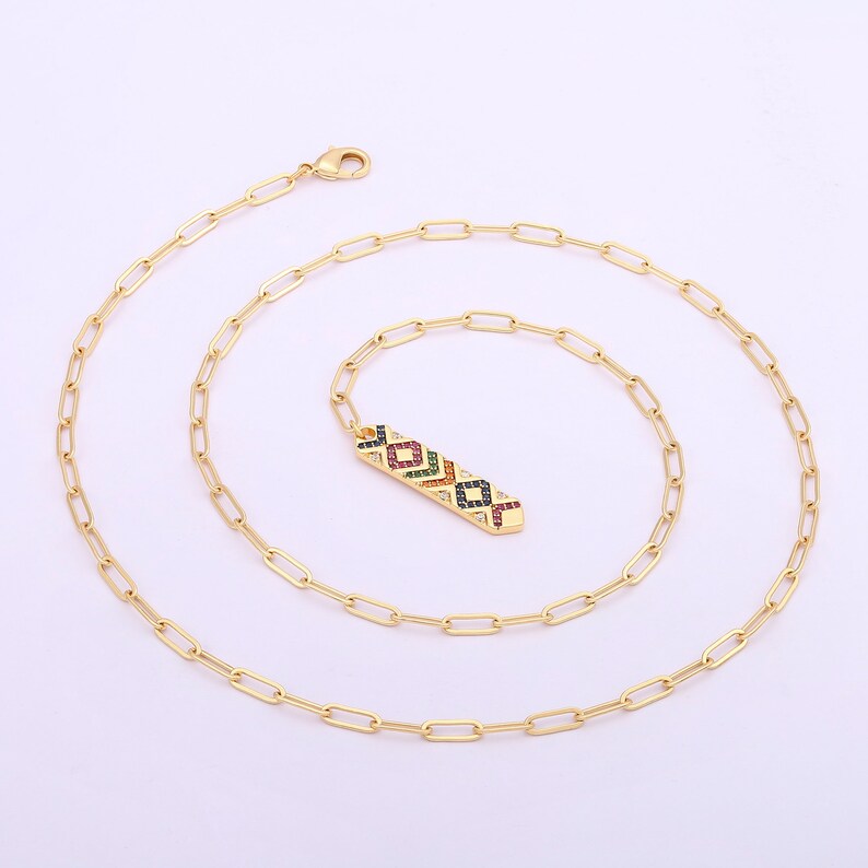 Dainty Gold Lariat Necklace 18k Gold Rectangle Chain Y | Etsy