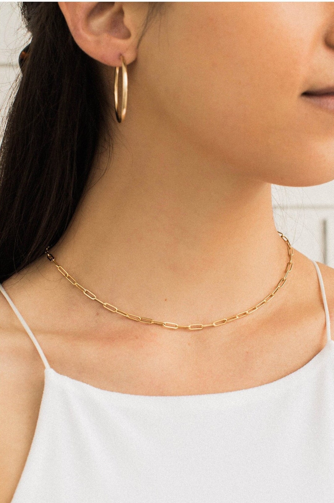 18K Shiny Gold Plated Link Chain Necklace, North Star Choker Necklaces ...