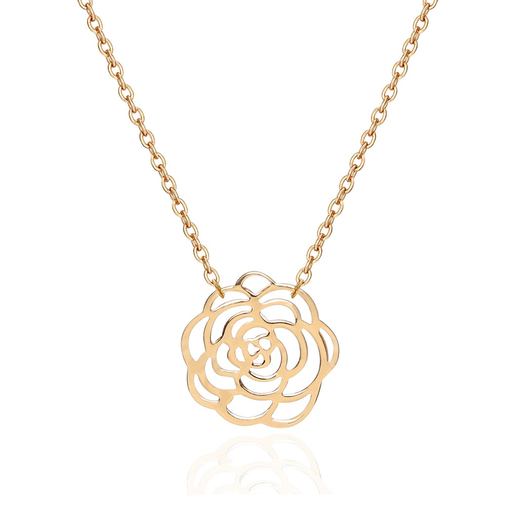 Gold Rose Necklace, Rose Charm Necklace, Dainty Flower Necklace ...