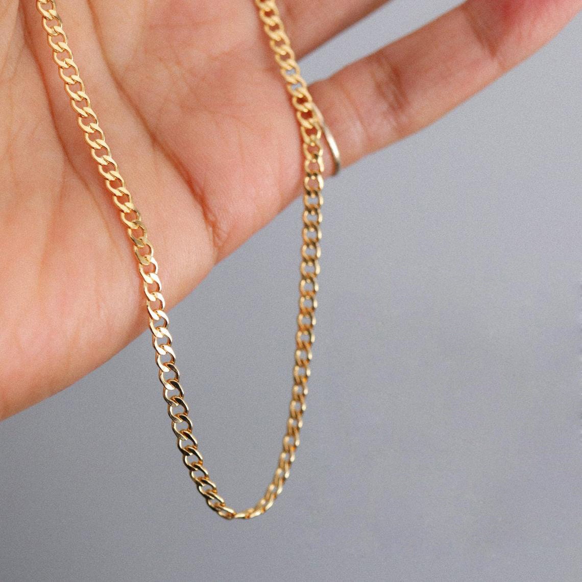 4mm Flat Curb Chain Necklace18k Shiny Gold Cuban Chain | Etsy