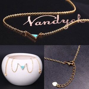 Dainty Triangle Turquoise Pendant Necklace,turquoise Choker, 18K Gold ...