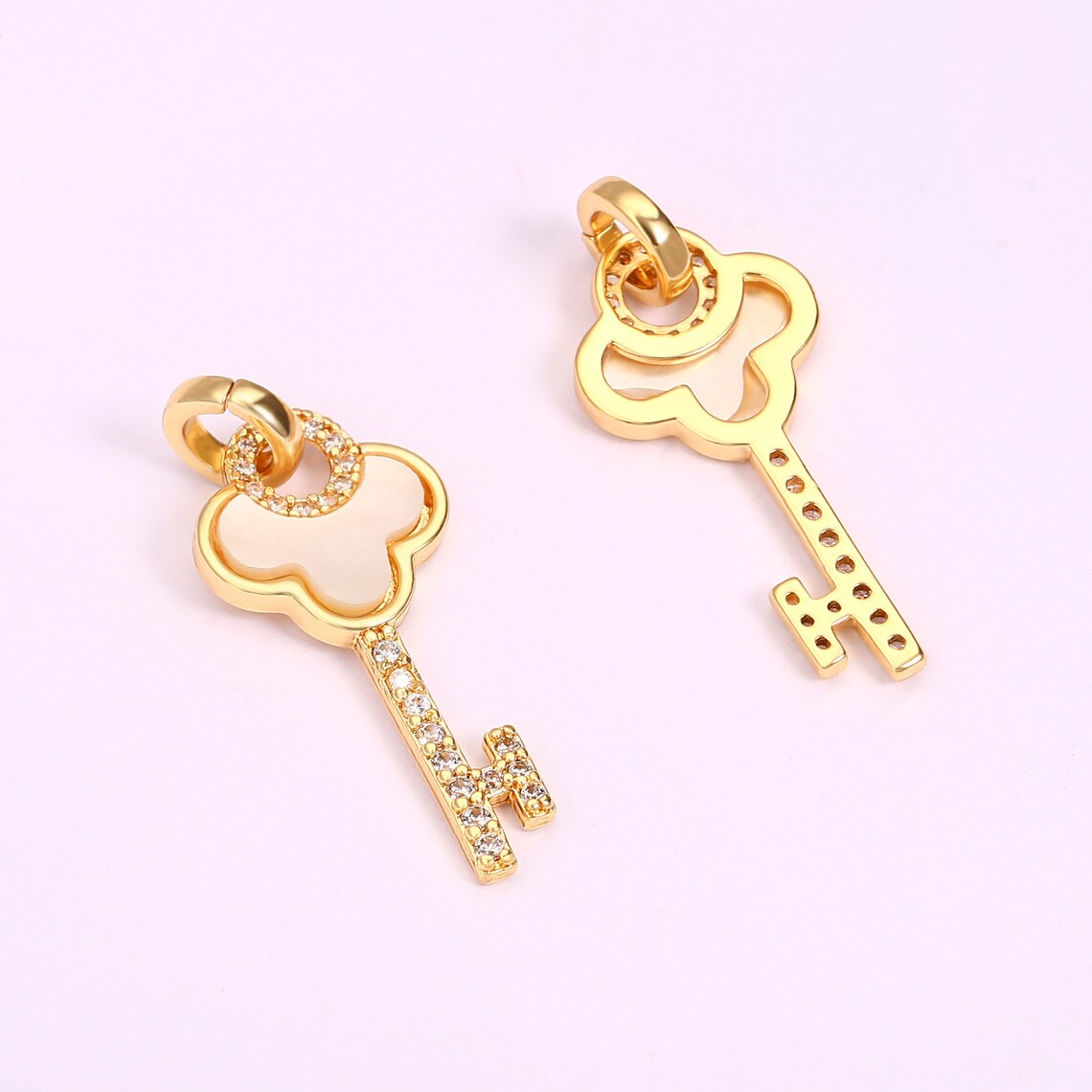 27x6mm 18k Shiny Gold Key Pendant2Pcs Mother of Pearl Key | Etsy