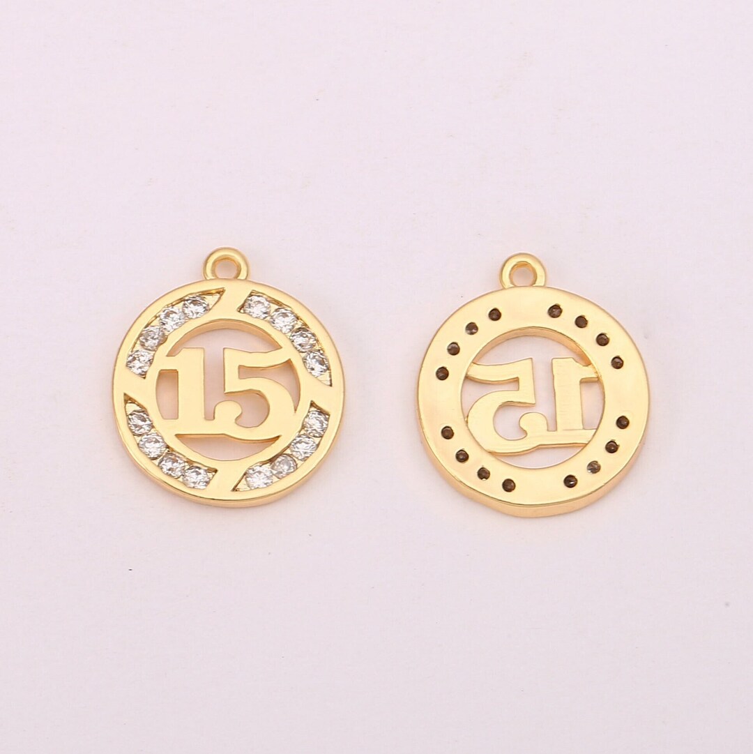 18k Shiny Gold Number Charms,4pcs Cz 15 Number Charm Bulk,17x15mm Disc ...