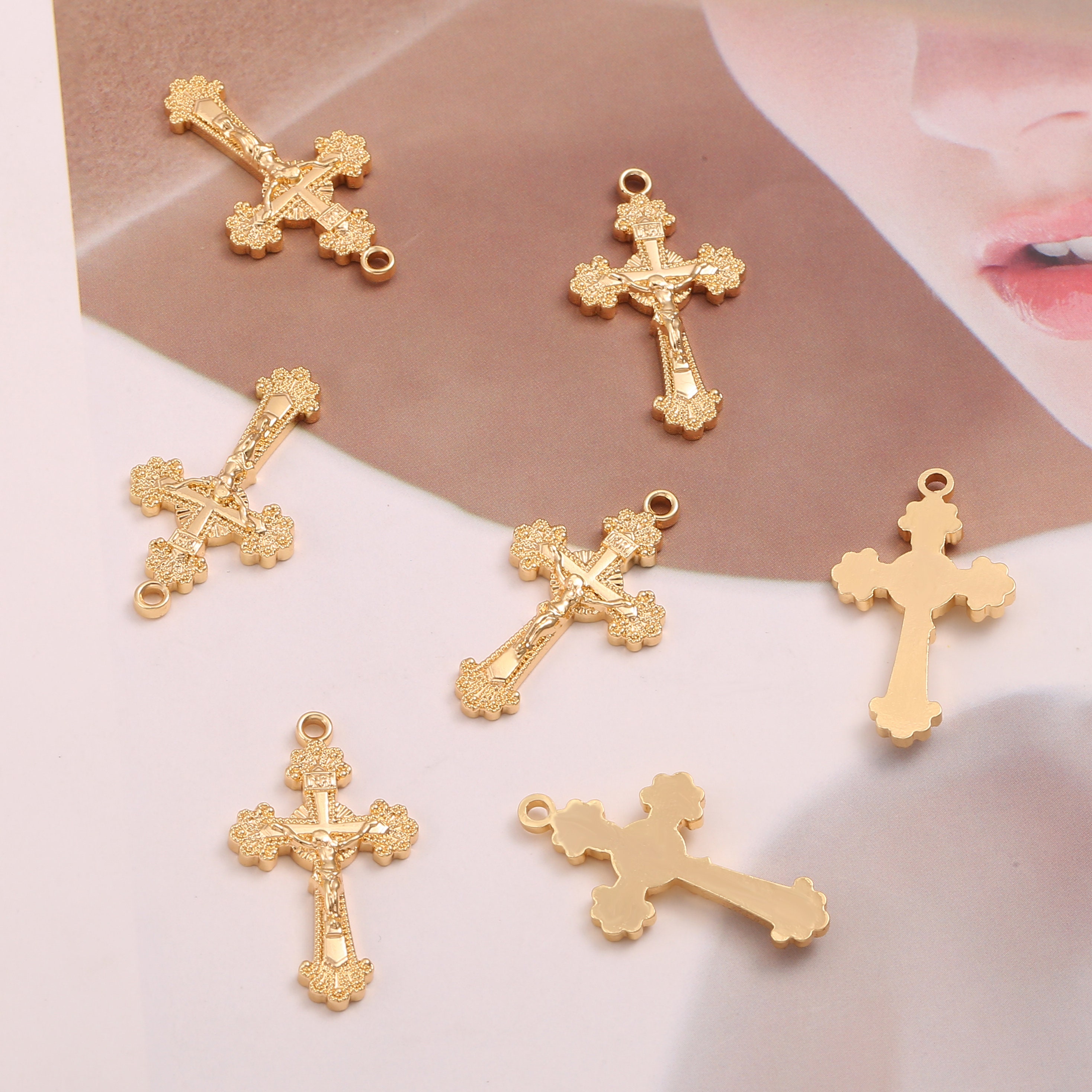 Classic Cross Charm3Pcs 18K Shiny Gold Cross | Etsy