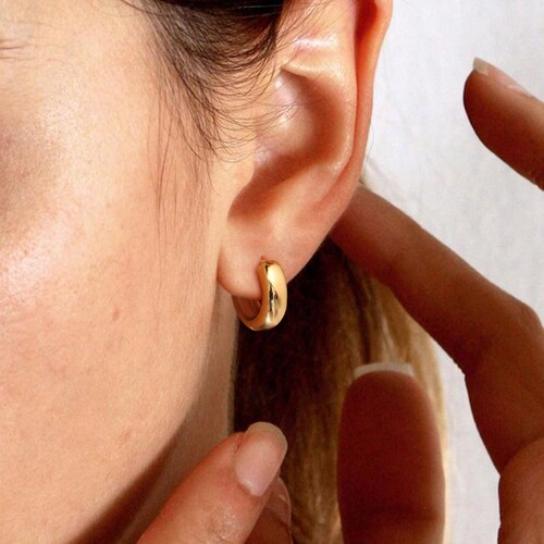 14mm Gold Hoop Earrings Classic Huggie Earrings 18k Gold - Etsy