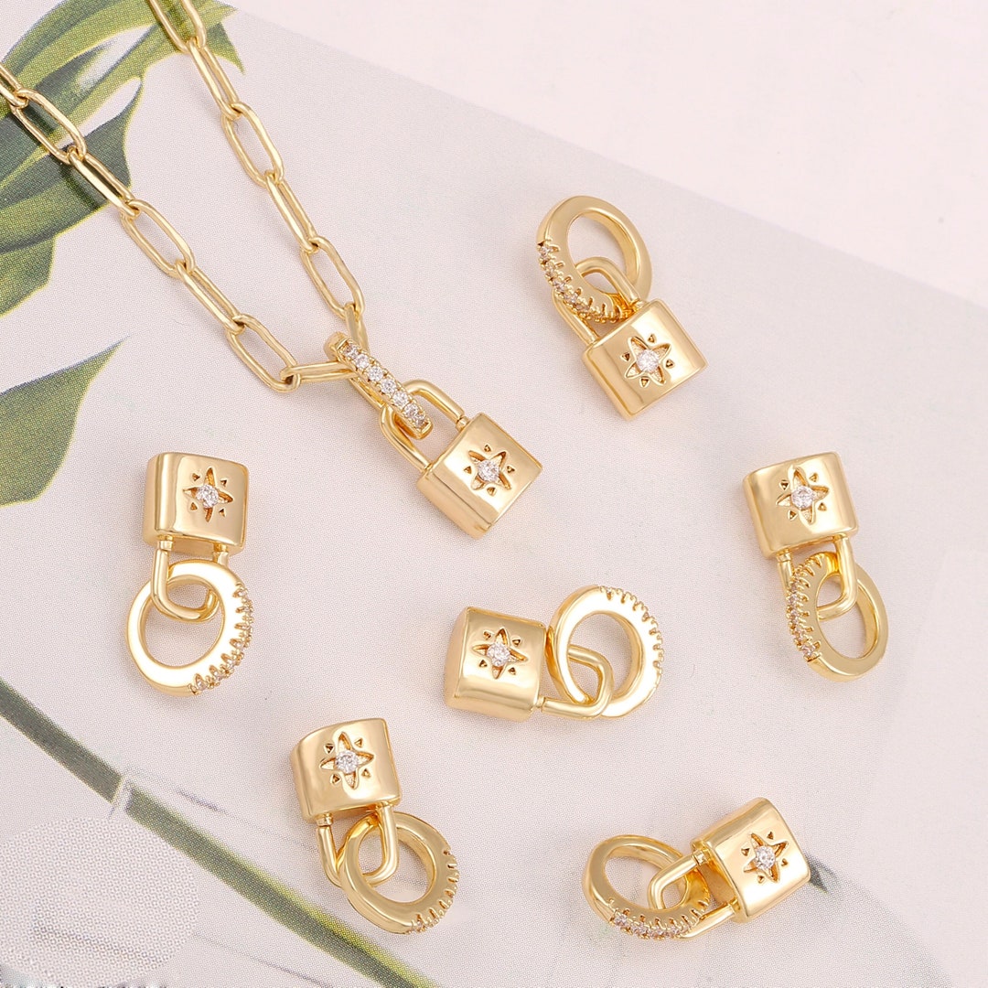 18k Shiny Gold Padlock Charms3pcs Celestial Padlock - Etsy
