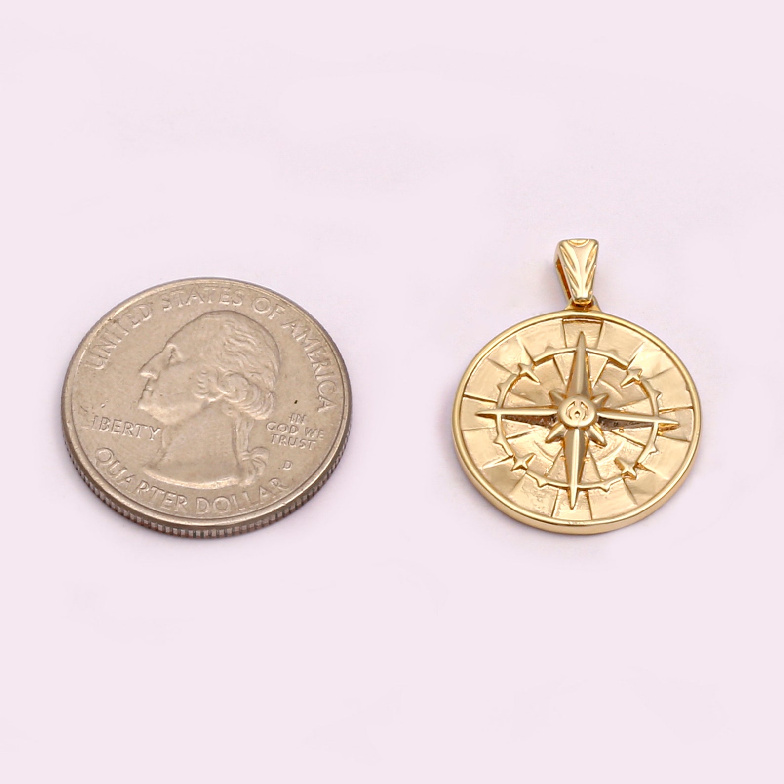 5Pcs Dainty Gold Compass Pendant 18k Gold Plated Disc Coin | Etsy