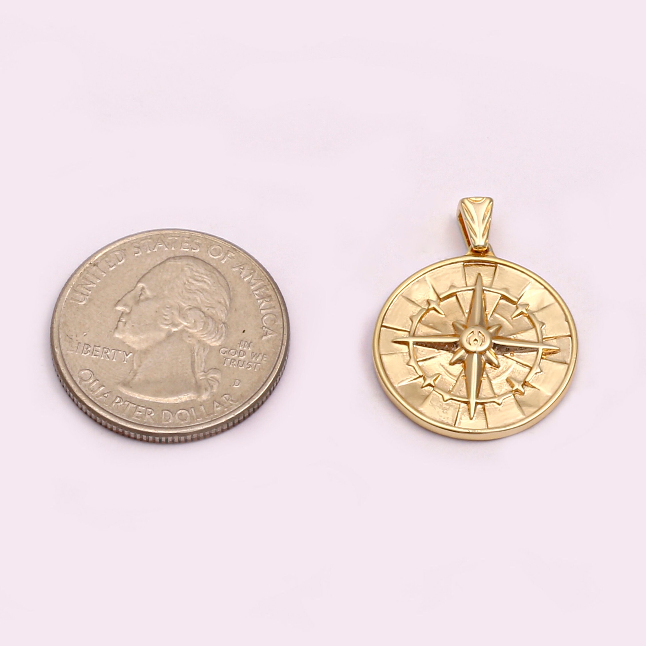 5Pcs Dainty Gold Compass Pendant 18k Gold Plated Disc Coin | Etsy