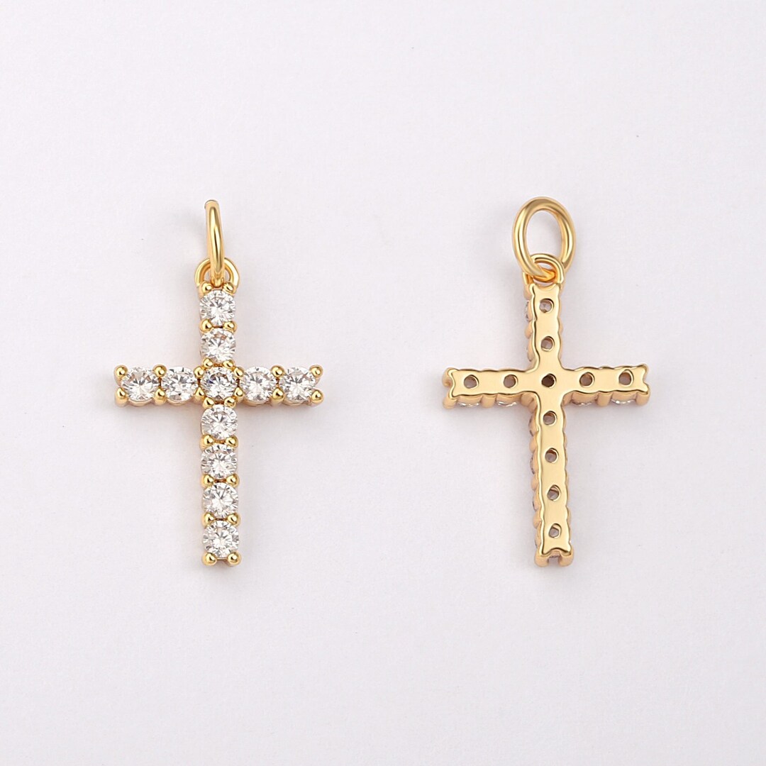 3pcs 18k Shiny Gold Cross Charms,micro Pave Cross Pendant,18x11mm ...