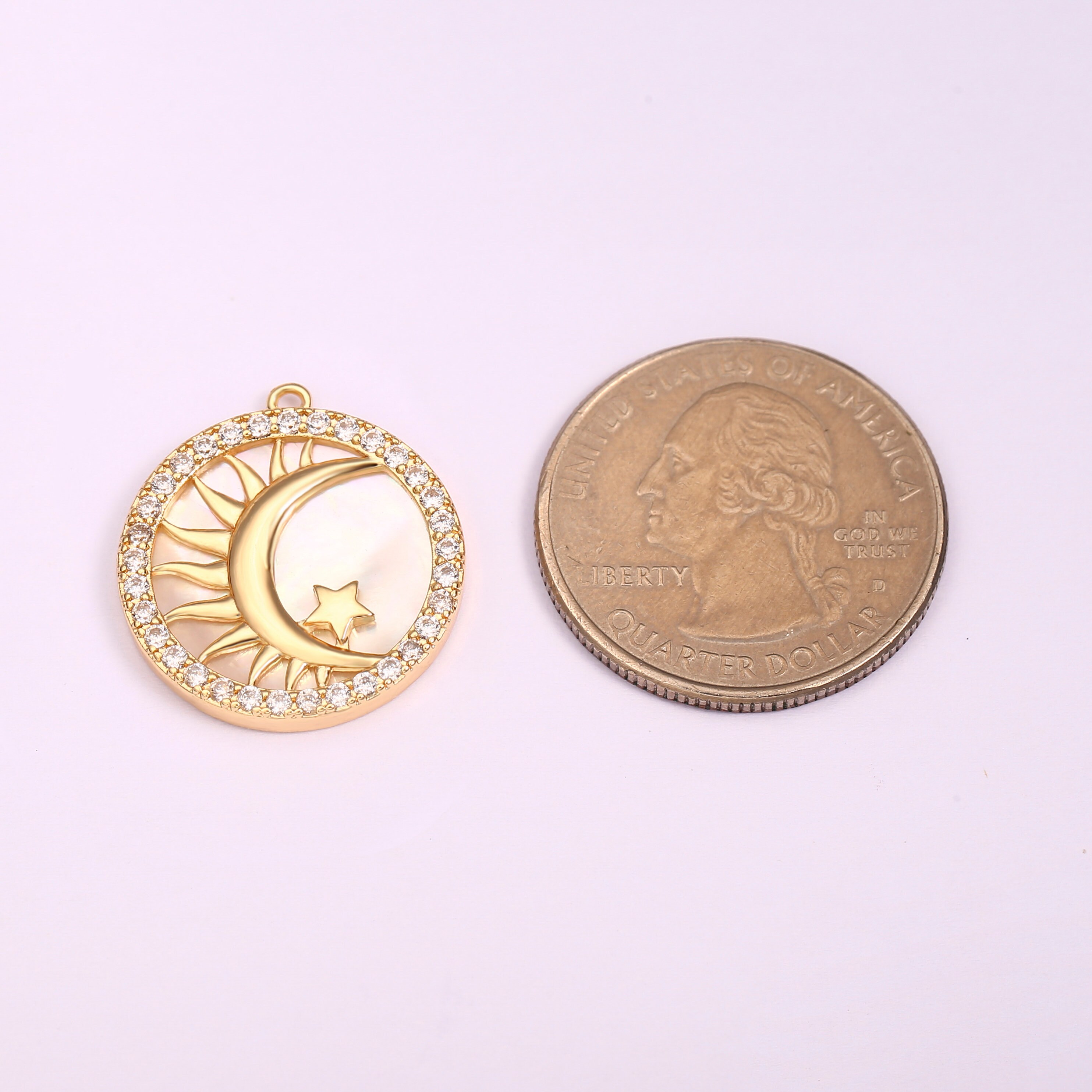 18k Shiny Gold Moon Charm Pendantwhite Mother of Pearl Moon | Etsy