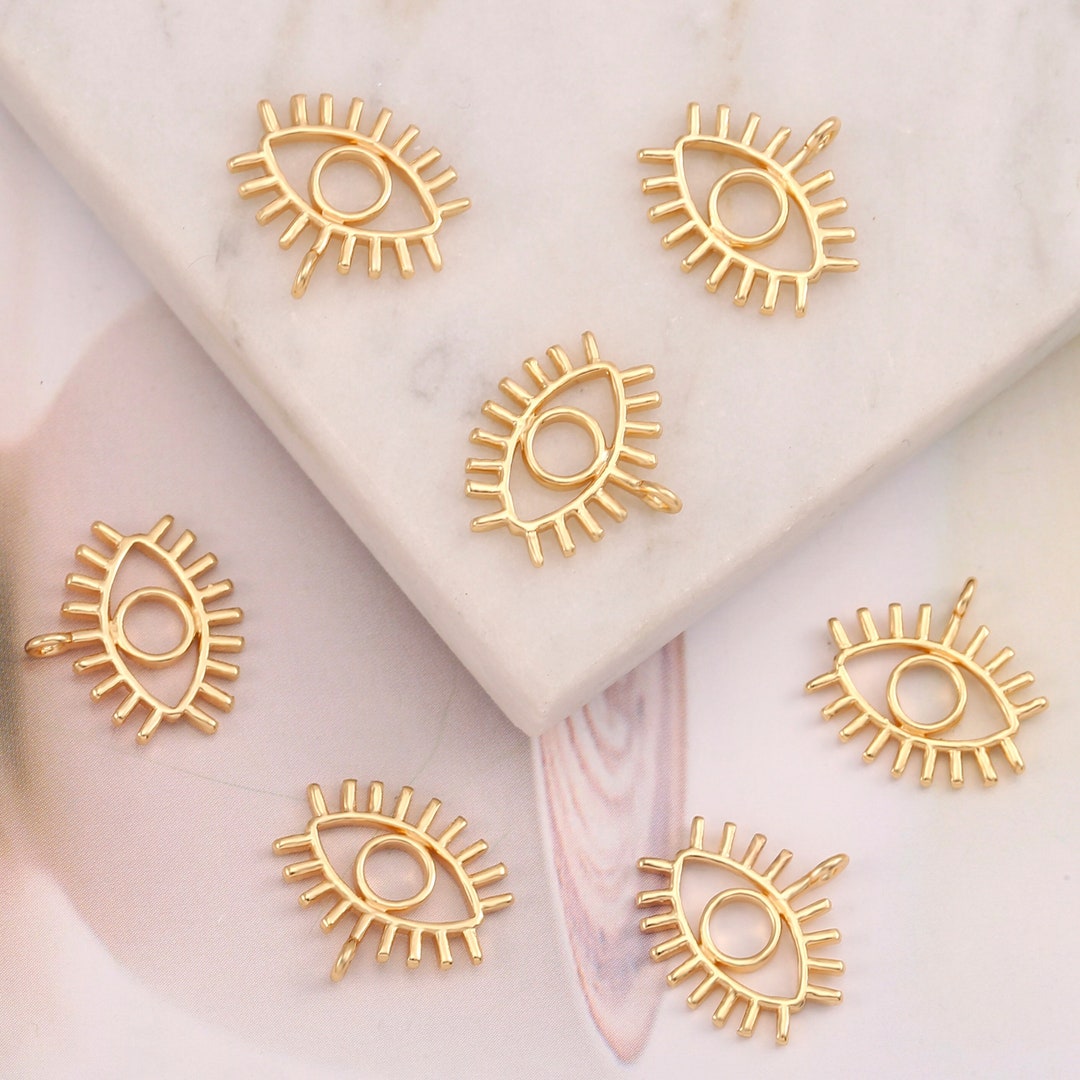 16x14mm 18k Gold Plated Eye Charms 6pcs Dainty Evil Eye - Etsy