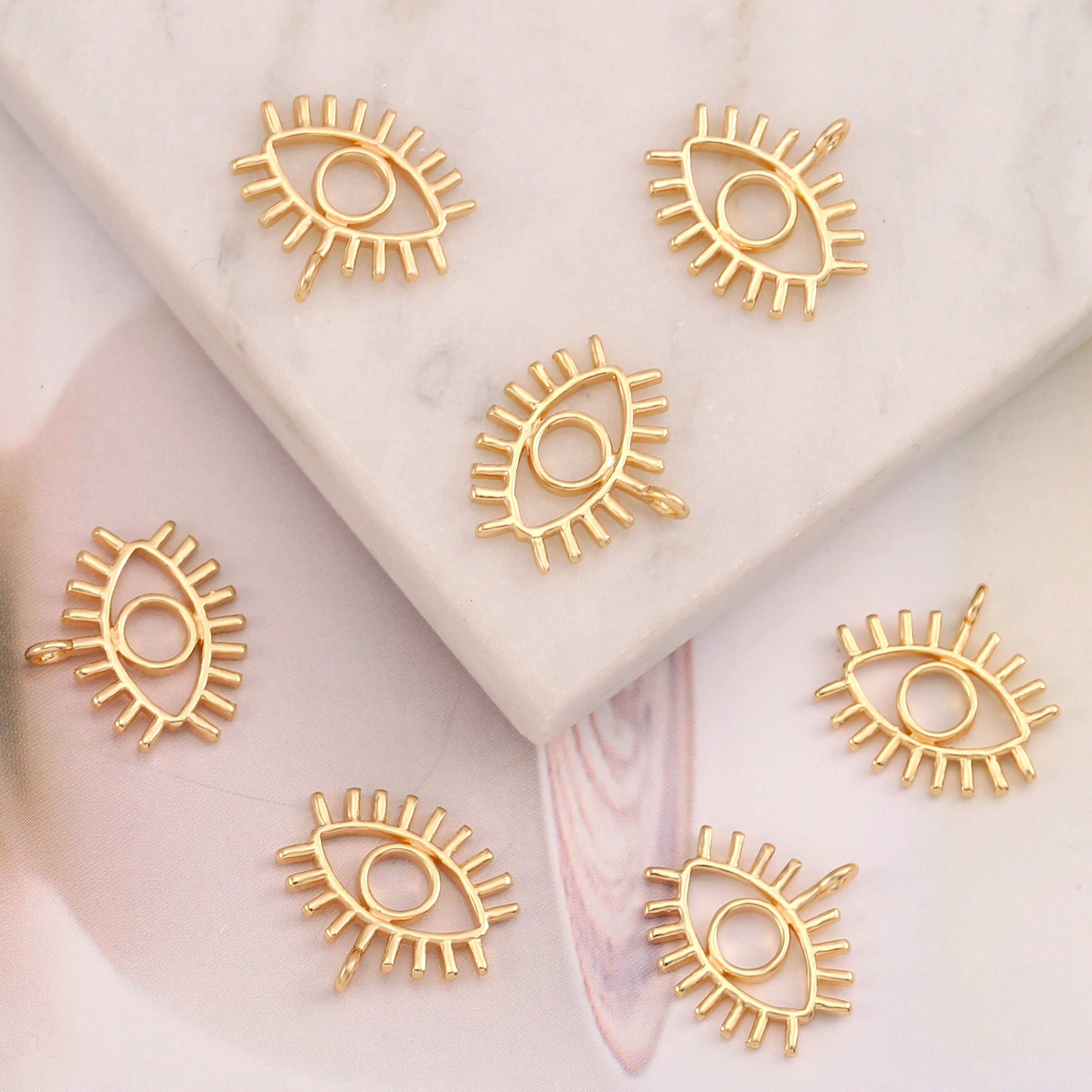 16x14mm 18k Gold Plated Eye Charms 6pcs Dainty Evil Eye - Etsy