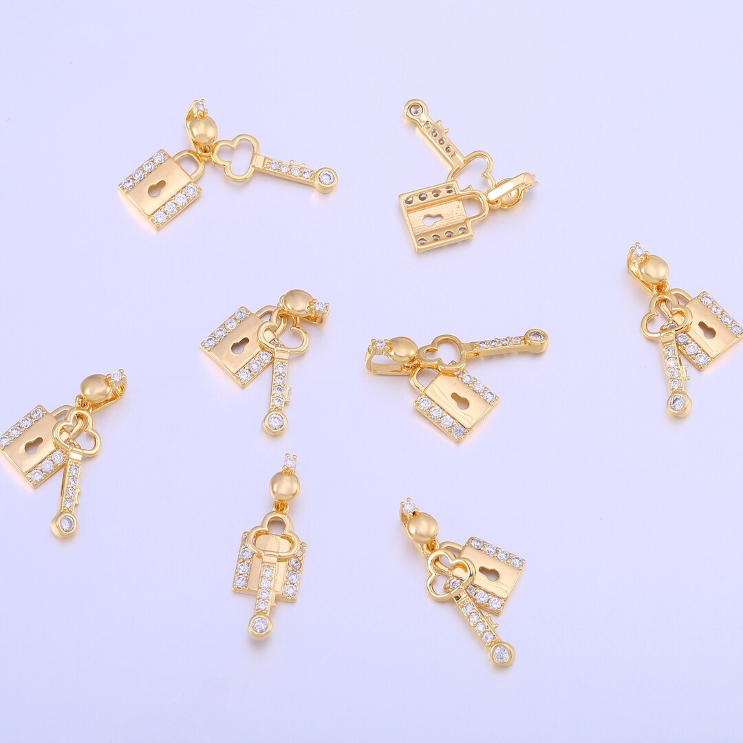 3pcs Dainty Gold Padlock Key Pendantcz Micro Pave Lock - Etsy