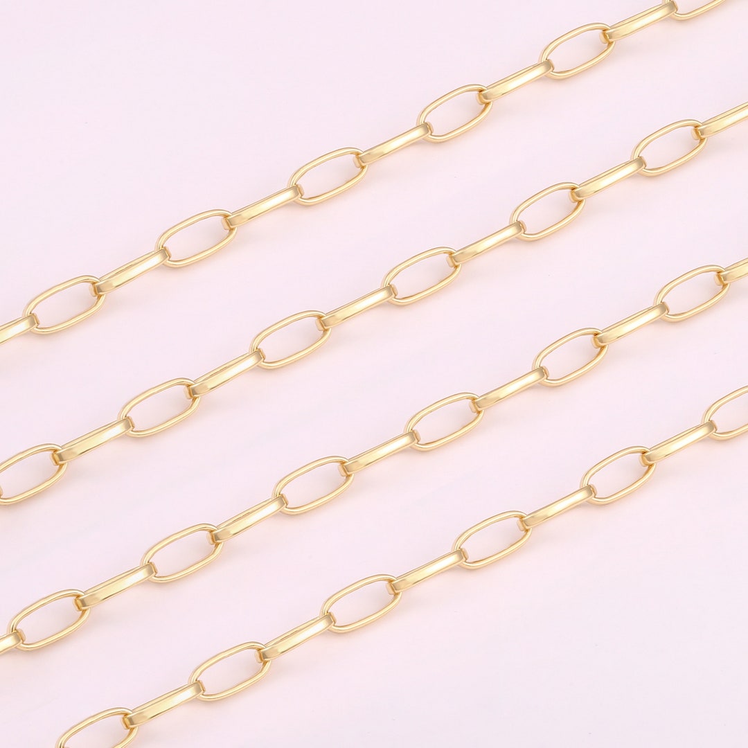 Gold Link Chain,18k Gold Plated Rectangle Chain,flat Drawn Cable Chain ...