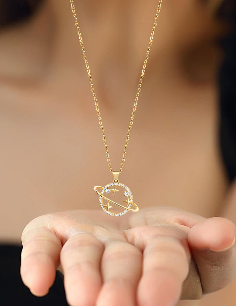 Dainty Gold Planet Necklace 18k Gold Plated Saturn Necklace - Etsy