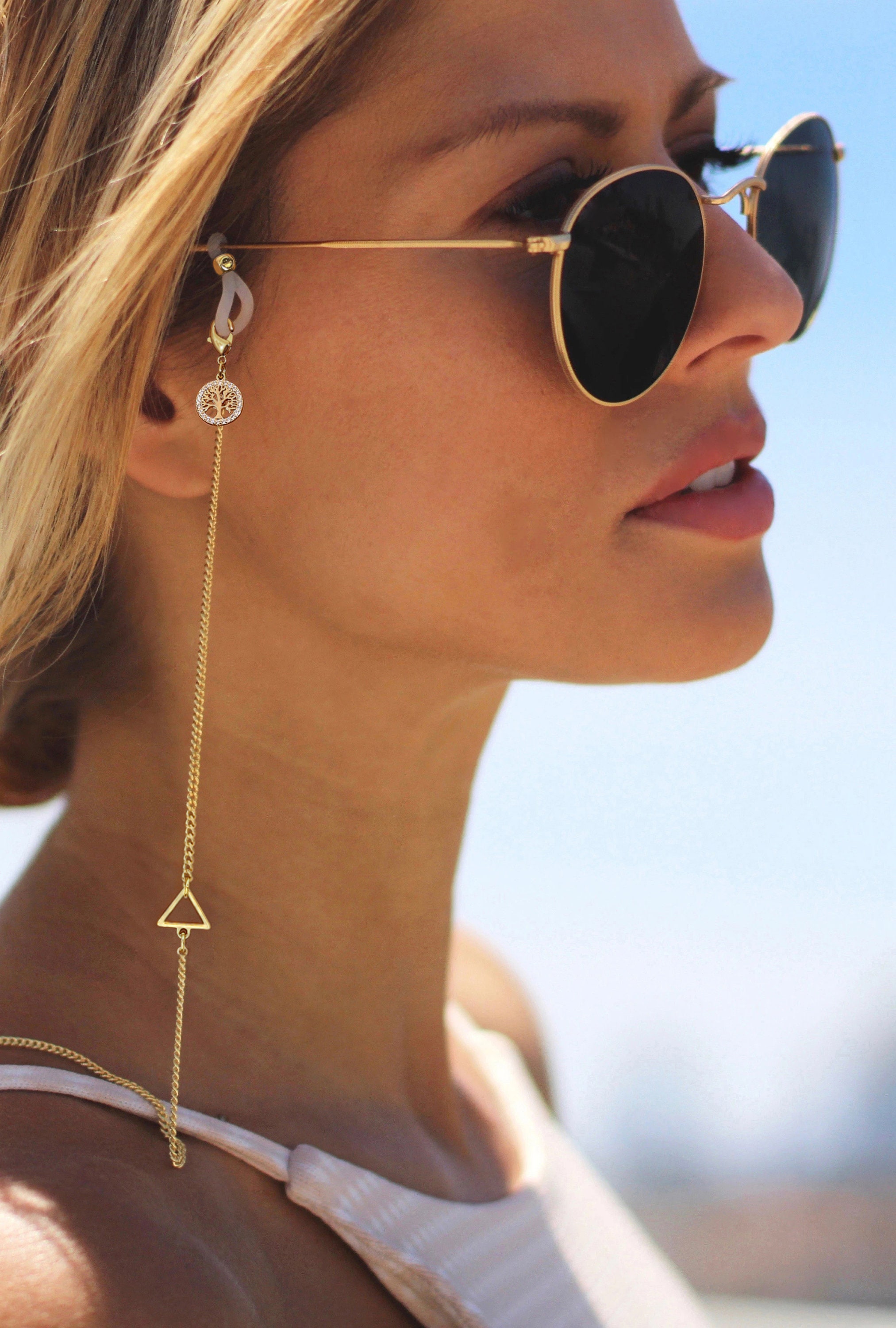 18k Shiny Gold Glasses Chainscuban Chain Glasses - Etsy