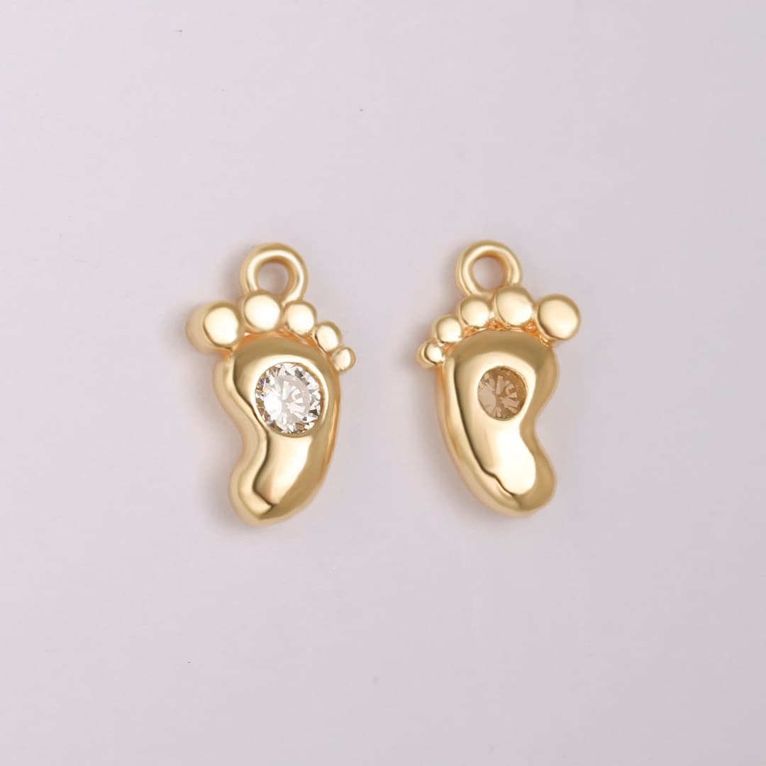 8pcs 18k Shiny Gold Foot Charm, 10x6mm Mini Feet Charms Bulk, Cubic ...