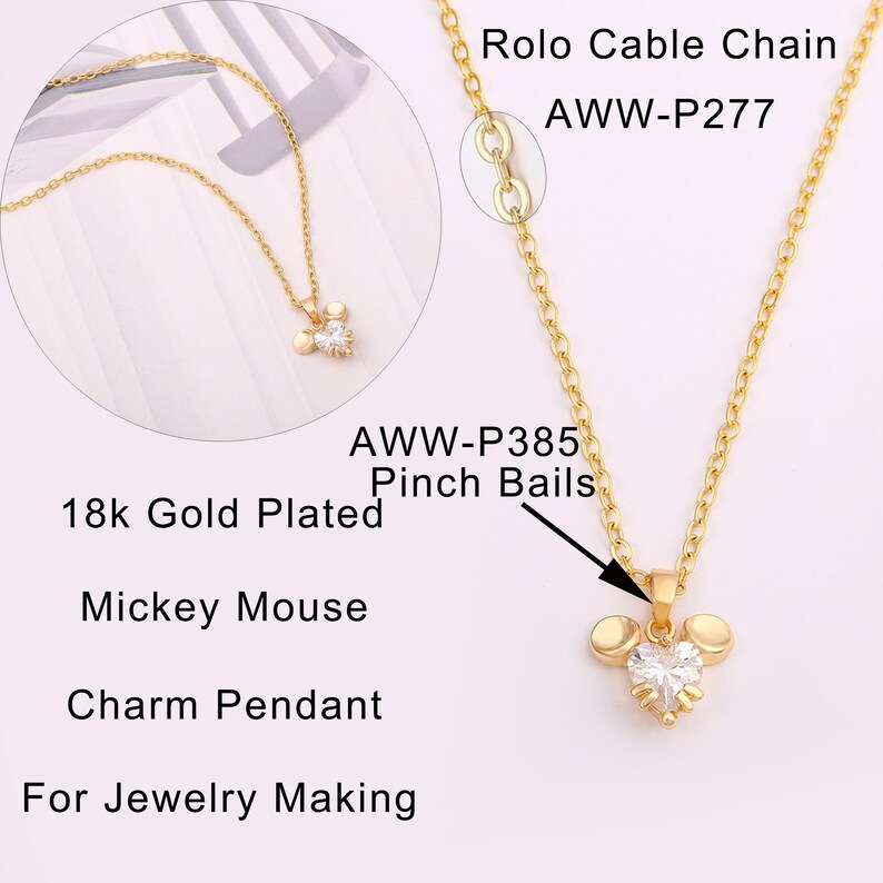 18k Shiny Gold Mickey Charm Pendant6pcs Dainty Micro Pave | Etsy