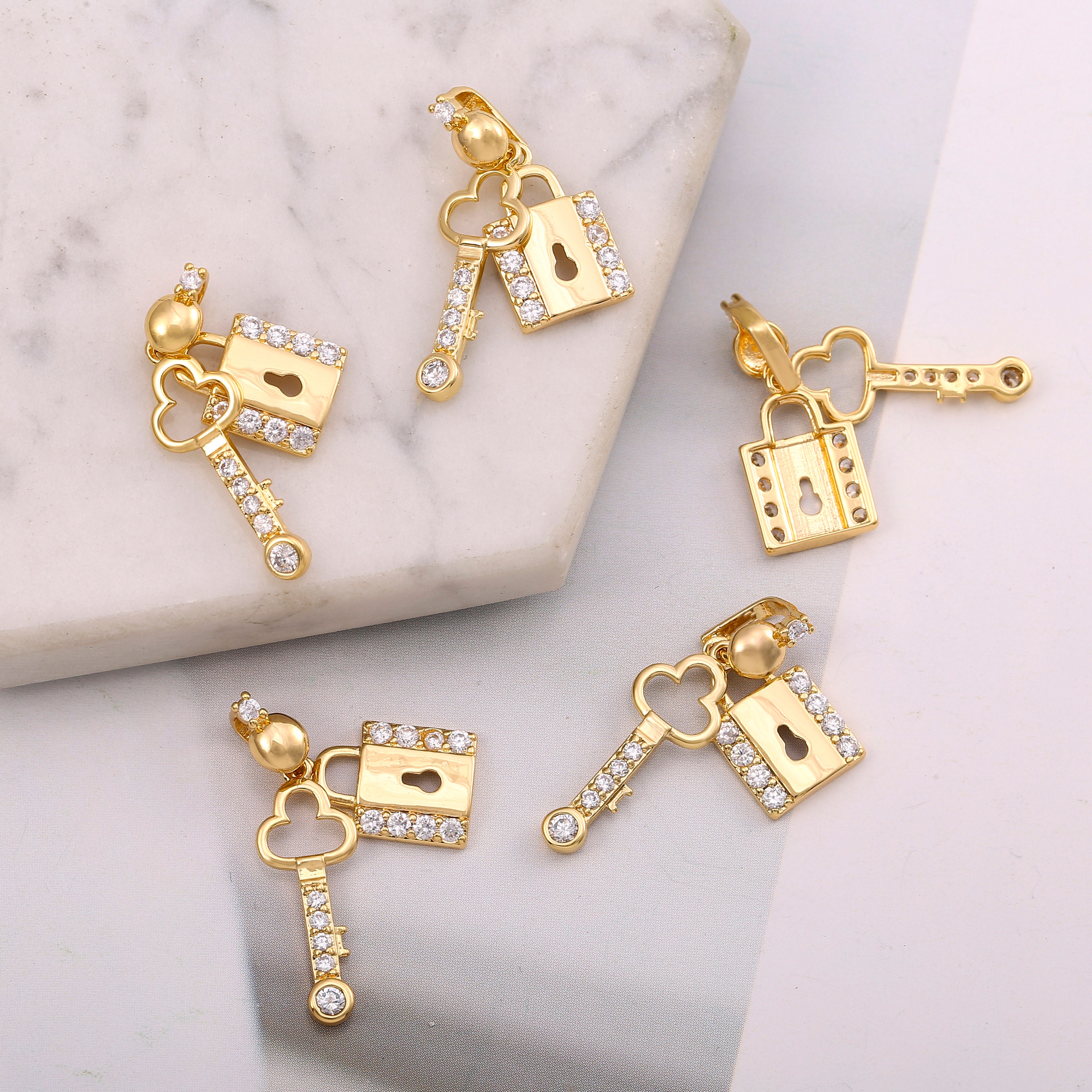 3Pcs Dainty Gold Padlock Key PendantCZ Micro Pave Lock | Etsy