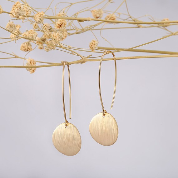 Gold Disc Earrings Circle Textured Disc Dangle EarringsDainty | Etsy