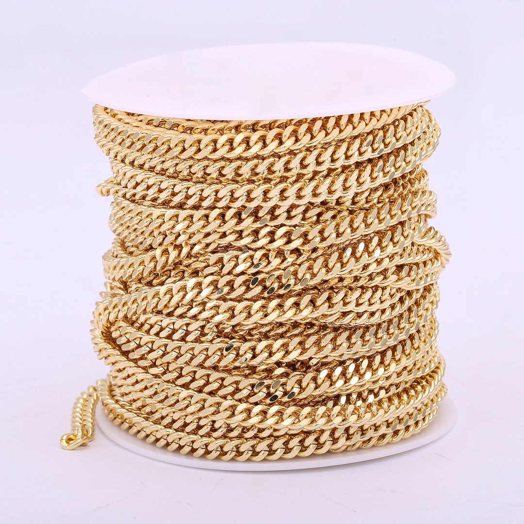 18k Gold Plated Cuban Curb Chain,7x6mm Link Chain Bulk,3.3ft1m Vintage ...